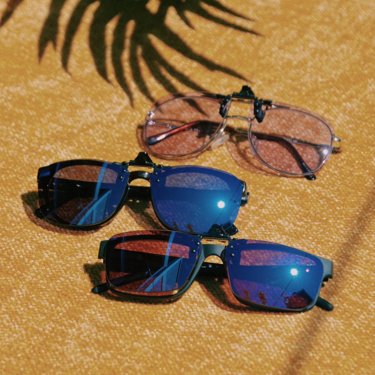 Small Square Flip Up Clip On Sunglasses - Indoor Universal